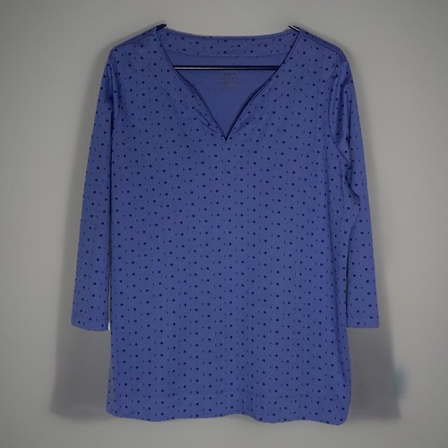 LL Bean Women's Plus Size 1X Split V-neck Knit Top Periwinkle Blue 3/4 ...