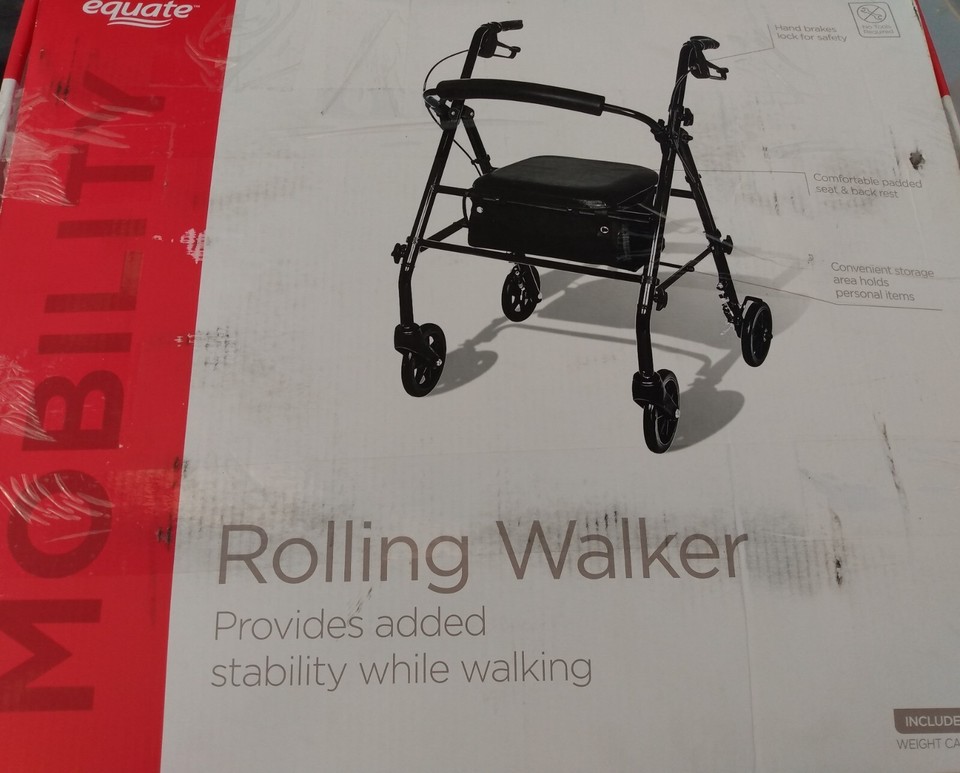 NEW Equate Rolling Walker Foldable Rollator Walker with Seat Black | eBay