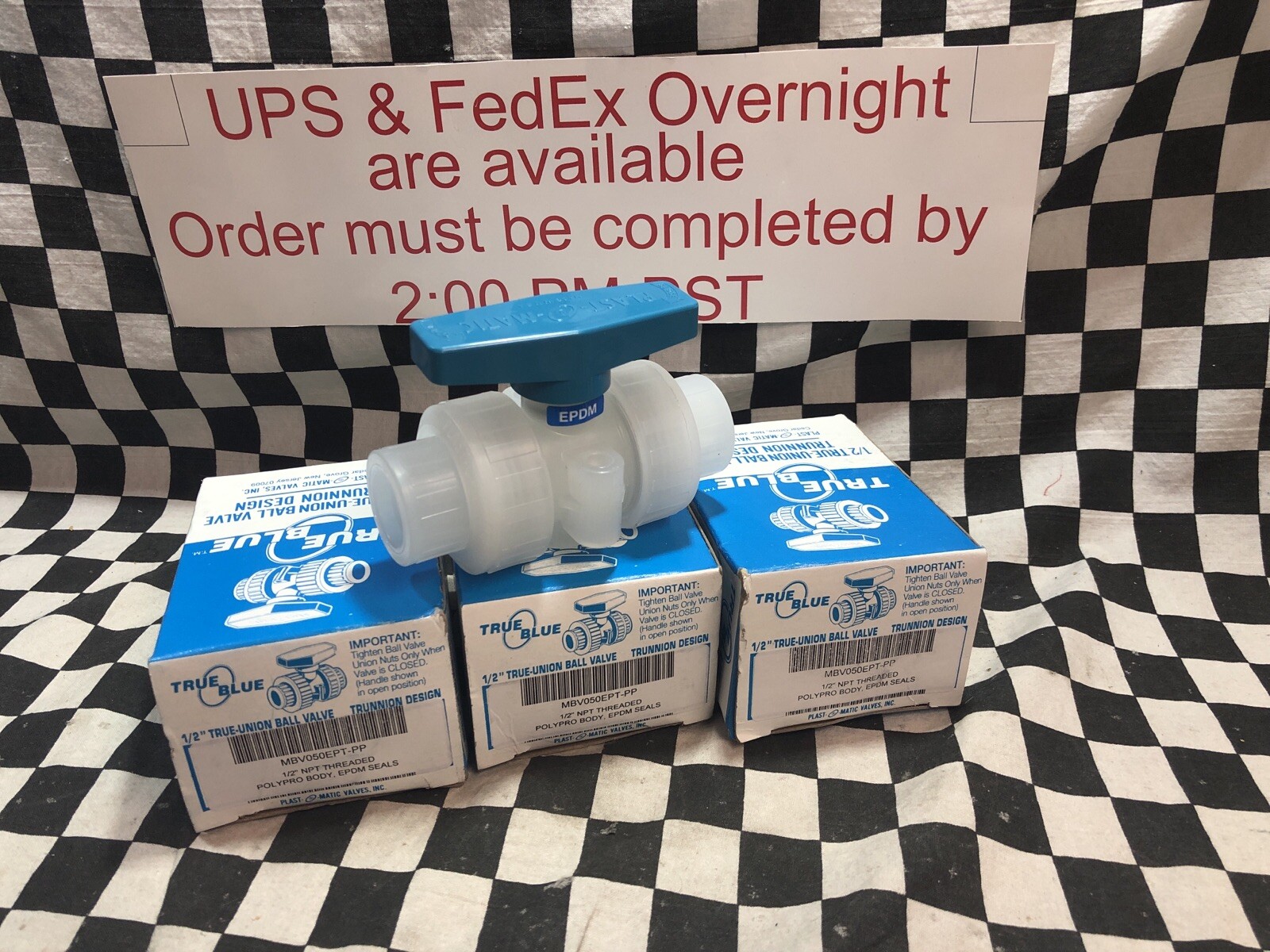 TRUE BLUE BALL VALVE Polypropylene 1/2" FNPT, MBV050EPT-PP, LOT OF 3 ...