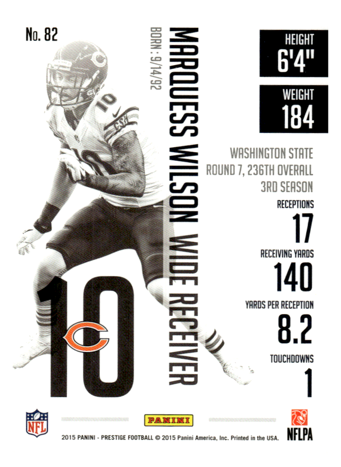 2015 Prestige #82 Marquess Wilson BEARS | eBay
