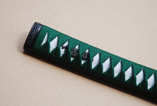 Dark Green Silk Cord Handle Tsuka Rayskin For Japanese Katana Samurai ...