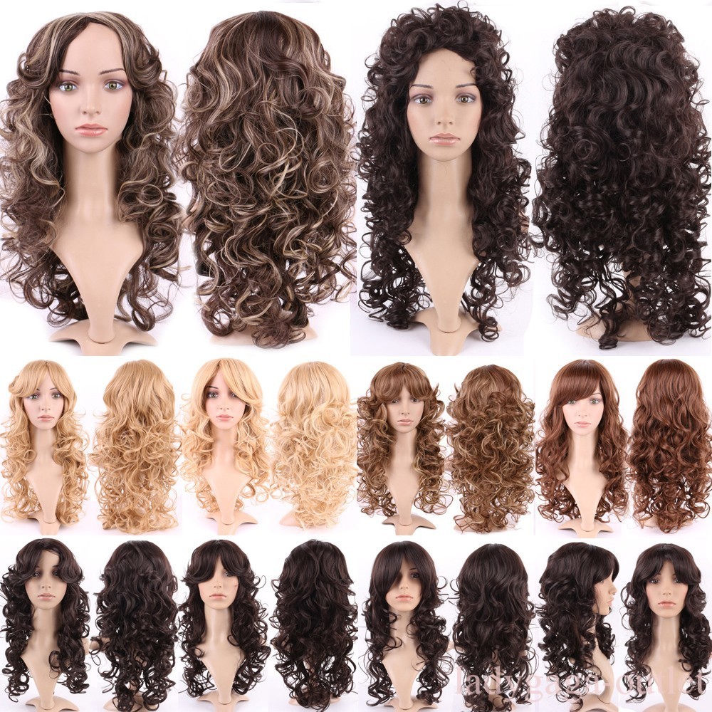 Women Long Wig with Bangs NEW Curly Wavy Stylish Party Costume Hair ...