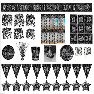 Black Glitz Party Tableware Ages 13-60 Party Supplies Decorations ...