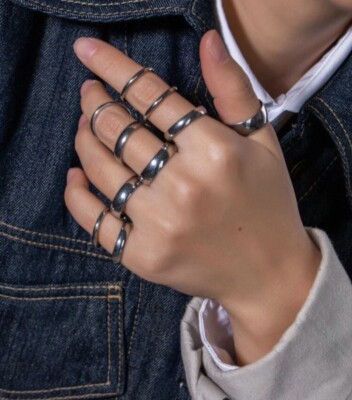 Set of 10 Ring Set - silver band rings - Stackable - Men’s Women’s ...