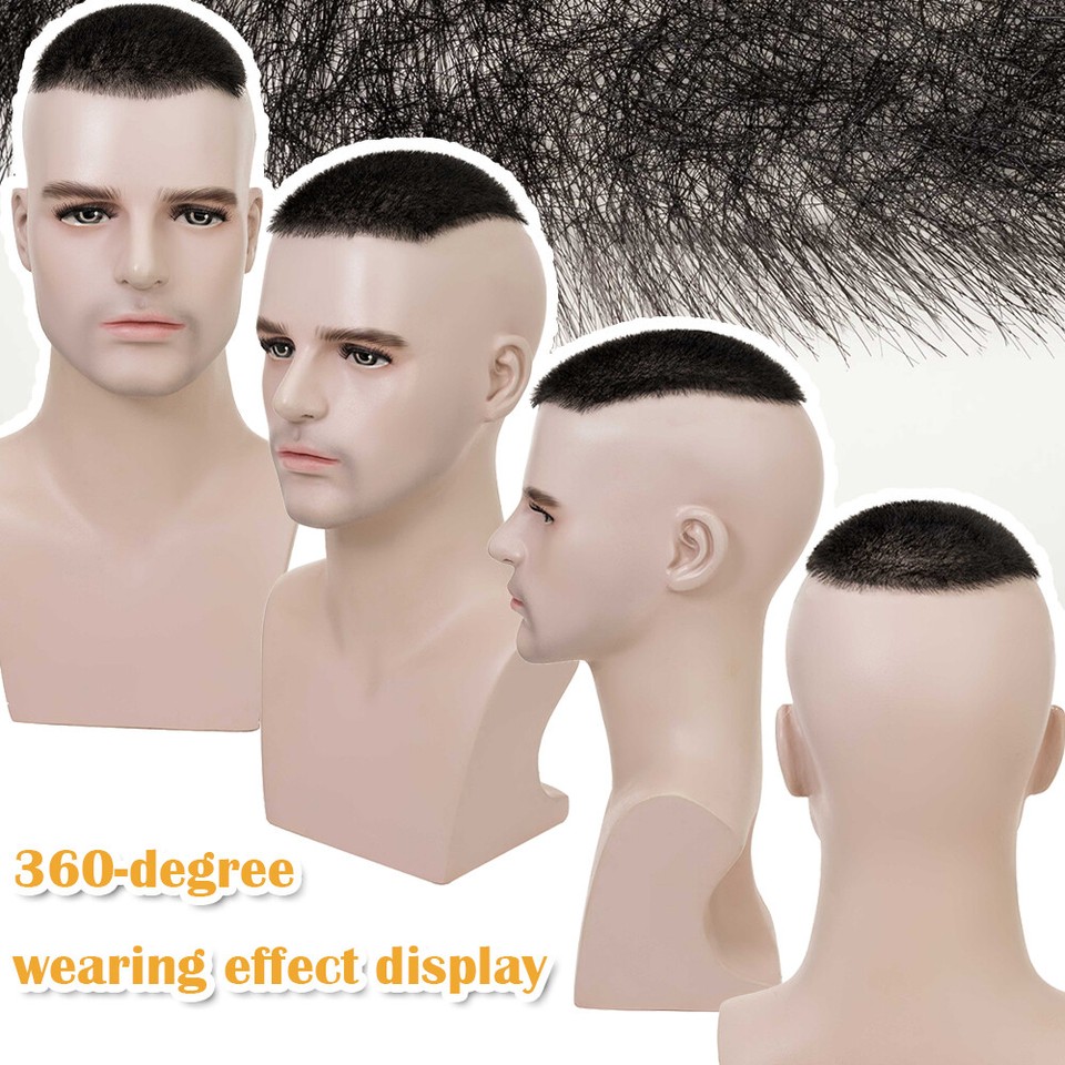 Men Toupee Short 1cm Buzz Cut Remy Virgin Human Hair Skin PU Bald Head ...
