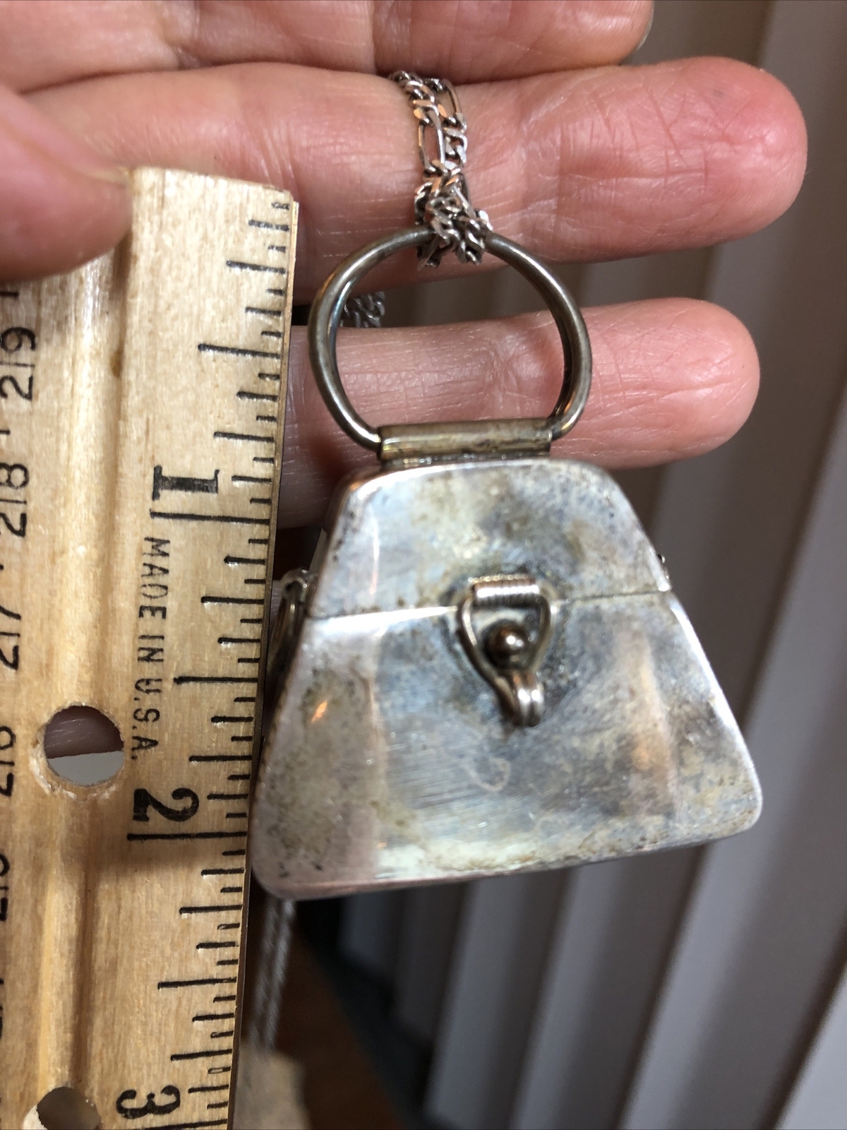 5. TAXCO 925 Sterling Figaro chain 3D PURSE Locket Pendant Necklace 24 ...