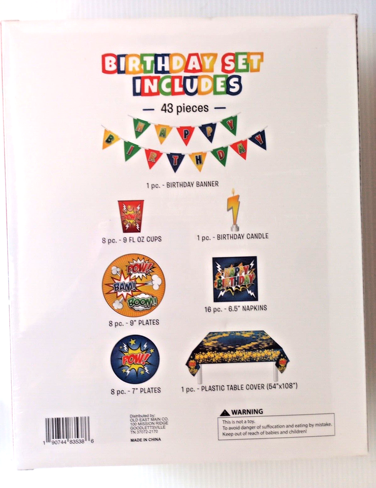 Happy Birthday Boom Pow Bam Party Goods in a Box 43 pieces | eBay
