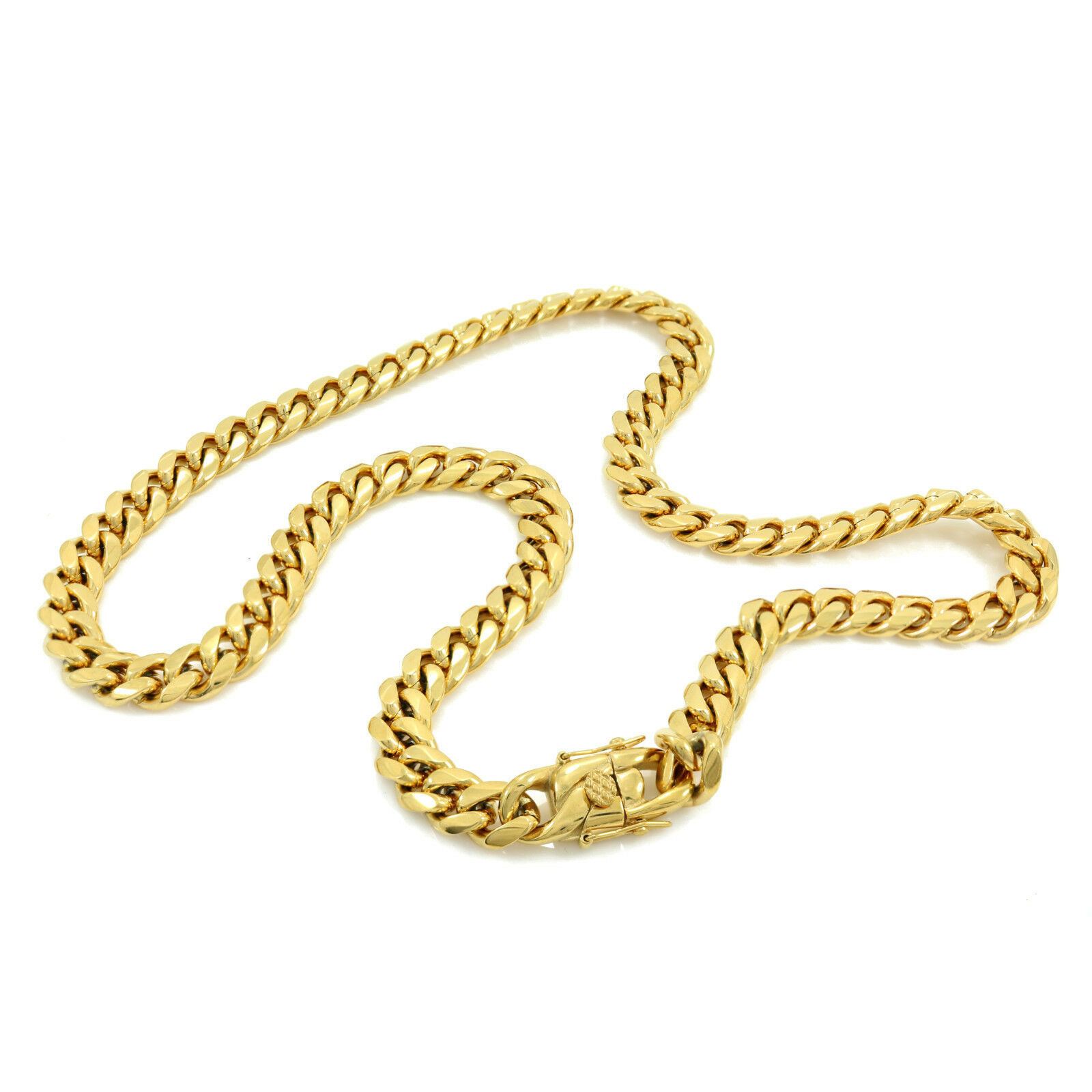 10MM Men 14K Gold Plated Close Tight Miami Cuban Chain Triple Box Lock ...