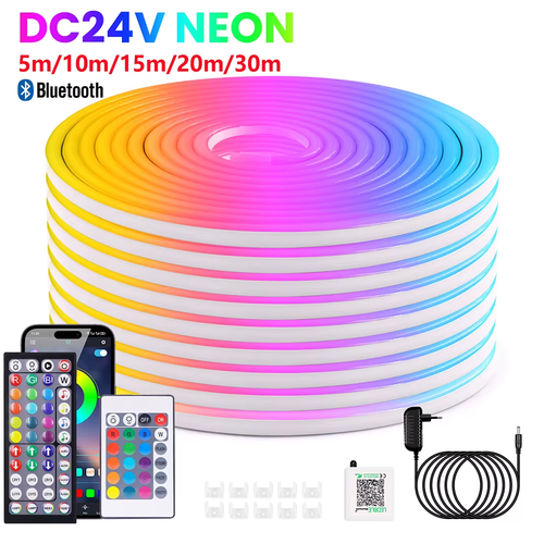 24V RGB 5M 10M 20M 30M LED Neon Strip Light Bluetooth APP 24Key 44Key ...