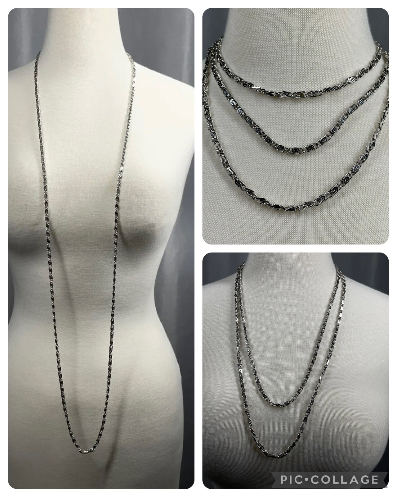 Crown Trifari Silvertone Snail Chain Necklace Long Single Strand | eBay