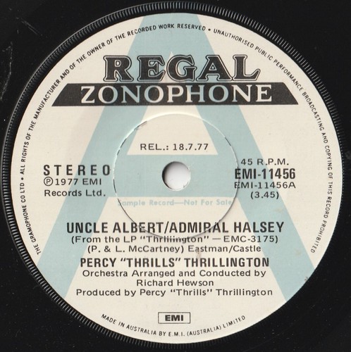 PERCY THRILLINGTON 45: UNCLE ALBERT/A.H. +1 AUSSIE REGAL/ZONO 11456 EX ...