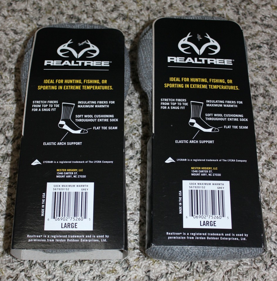 2 Pair New REALTREE Maximum Warmth Hunting Socks LARGE Shoe Size 9-12 ...