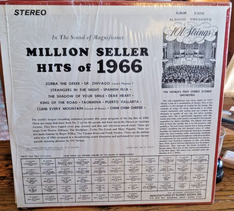 101 Strings Million Seller Hits of 1966 Vinyl LP Record Album | eBay