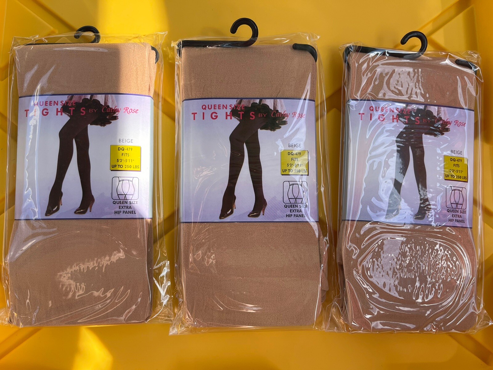 3 Cathy Rose Size Queen Beige Nylon Footed Tights Pantyhose Spandex Lot ...