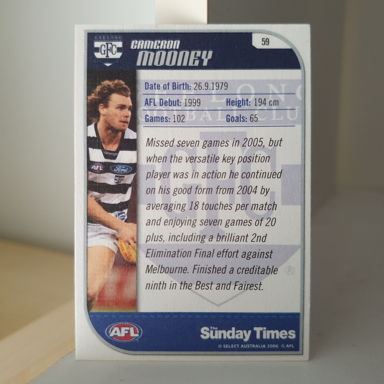 Cameron Mooney 2006 AFL Select Geelong Trading Card #59 | eBay