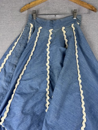 1950s blue cotton a-line full skirt with white trim | eBay