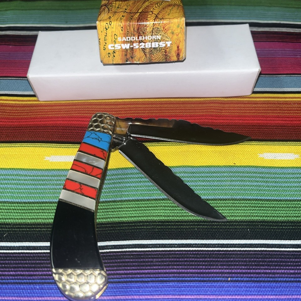 Cherokee Stone Works Saddlehorn Knife with Red Abalone Handle New In ...