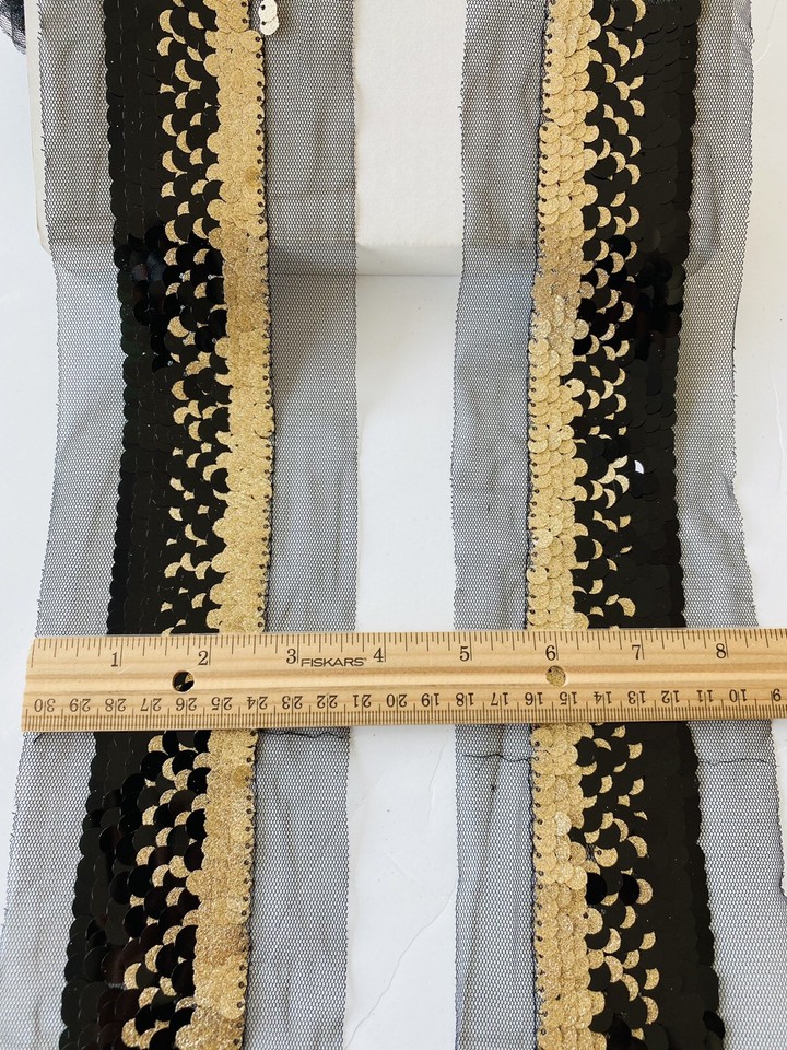 2 Yds Gold & Black Sequined Mesh Border Trim/Sewing/Craft/Dance-wear/3. ...