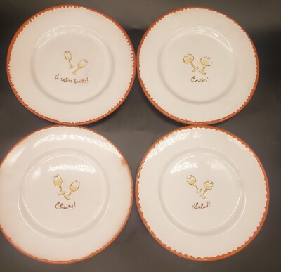 Set of 4 Hallmark Appetizer Wine Themed 'Cheers' Pottery Plates 8.5" | eBay