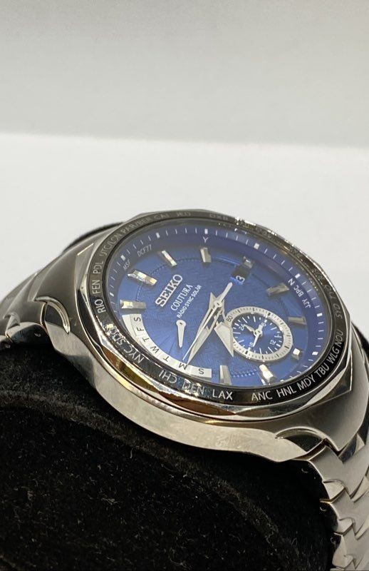 Seiko 46mm WR100M Radio Sync Solar Blue Sub Dial Date Stainless Steel ...