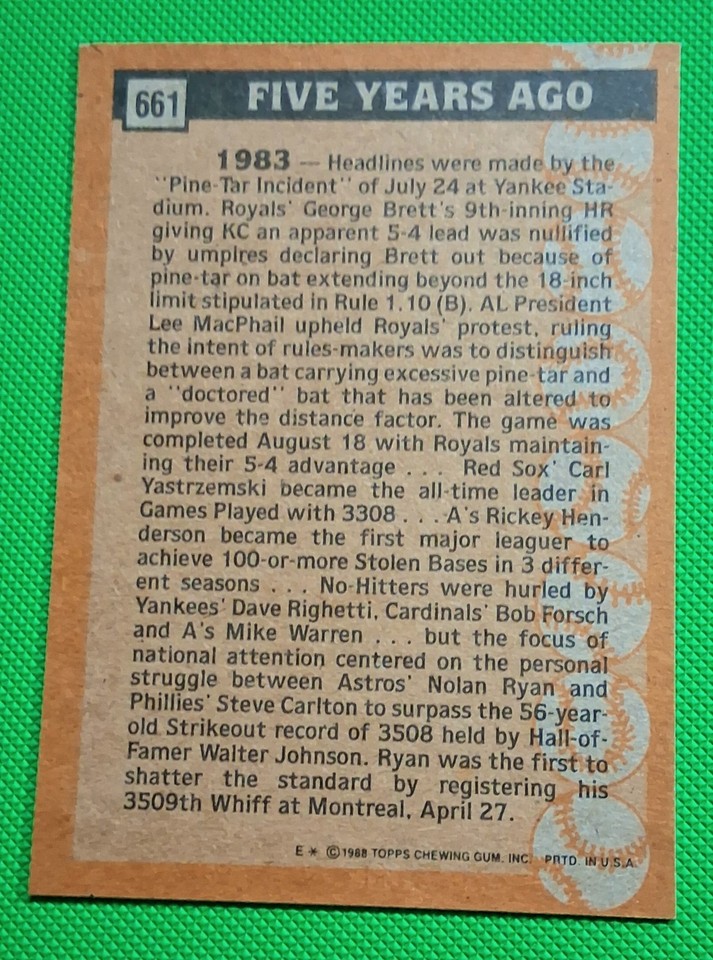 1988 Topps - Turn Back The Clock Nolan Ryan #661 | eBay