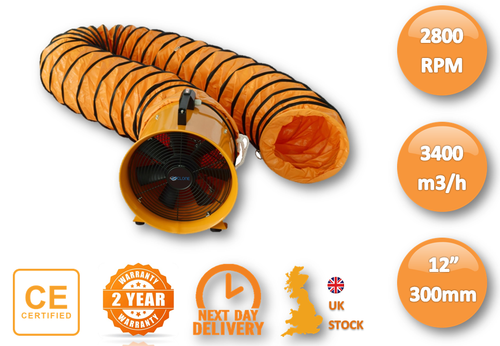 12" 300MM CYCLONE DUST FUME AIR EXTRACTOR / VENTILATION FAN + 10M PVC ...