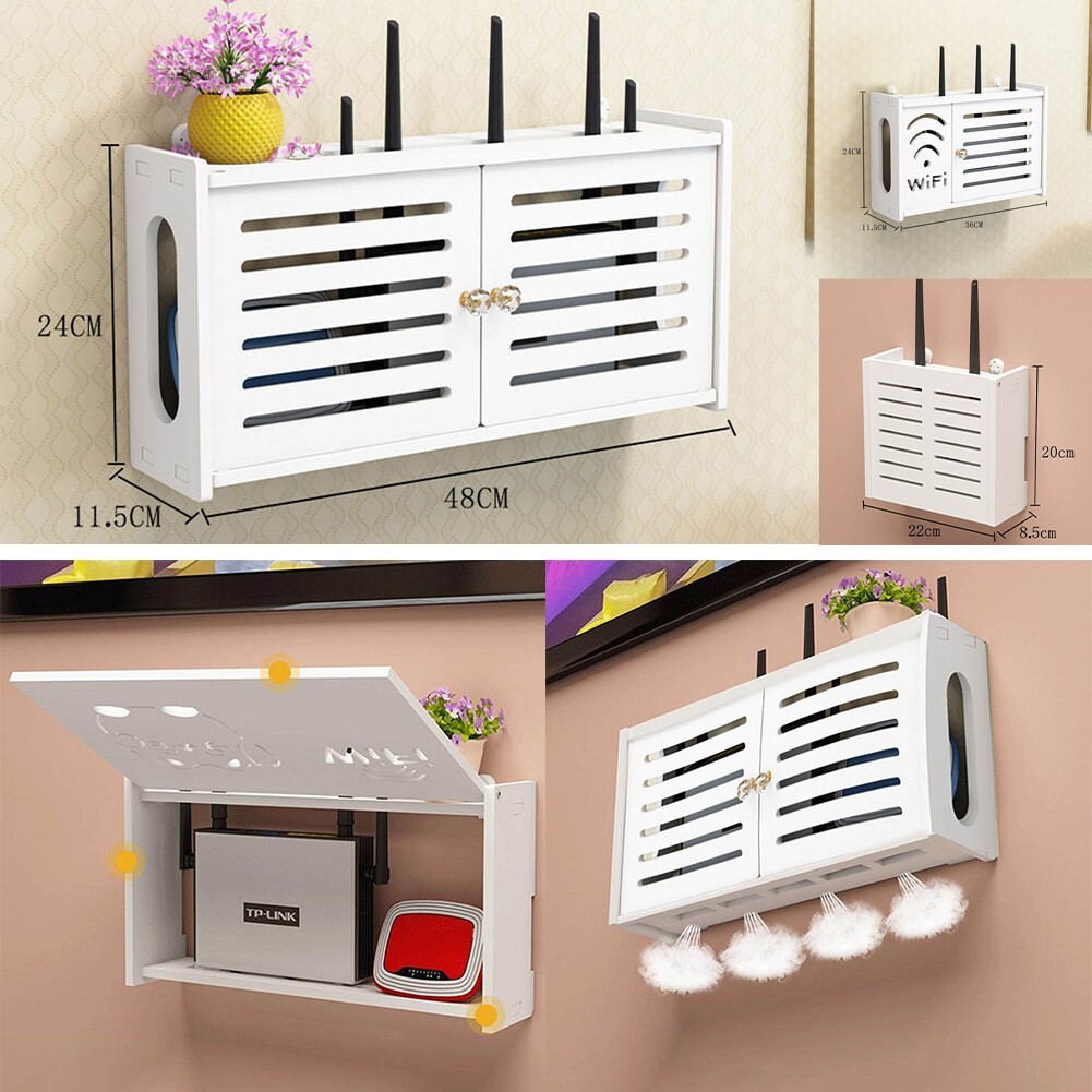 Wifi Router Rack Box Shelf Storage Wall Mounted Wireless Bracket Cable ...