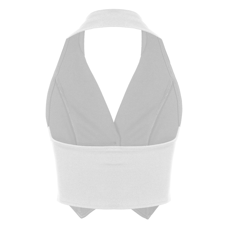 Womens Slim Waistcoat Halter Backless Button Down V-Neck Lapel Collar ...