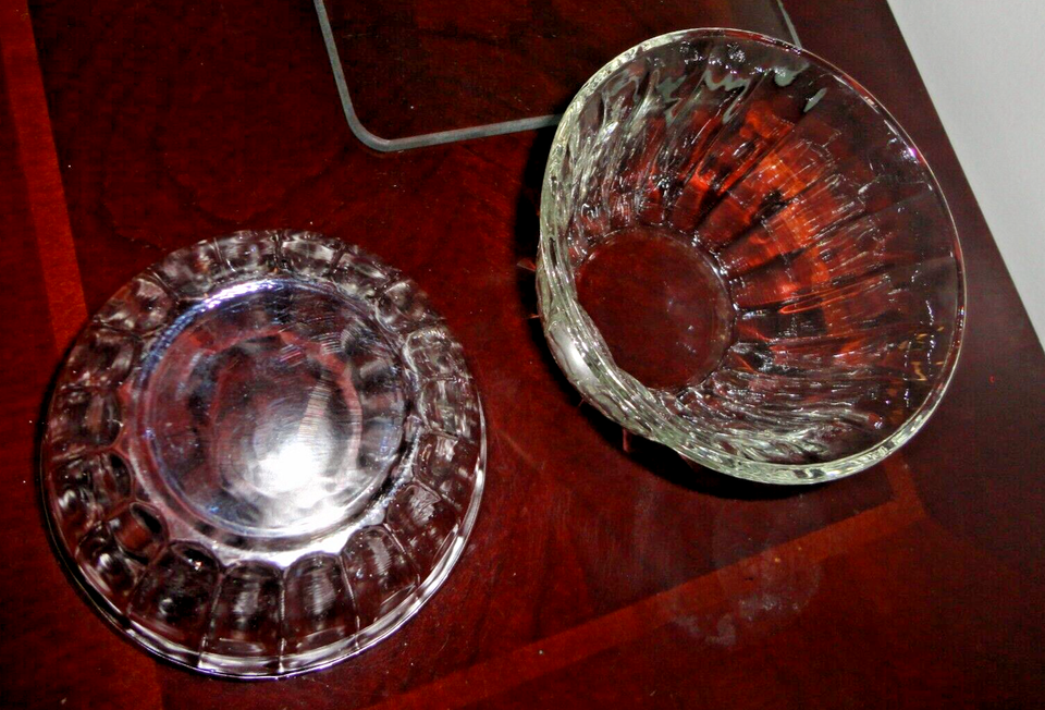 SET OF 2 HEAVY GLASS PANELED SIDES GENTLY FLARED RIM DESERT SALAD BOWLS ...