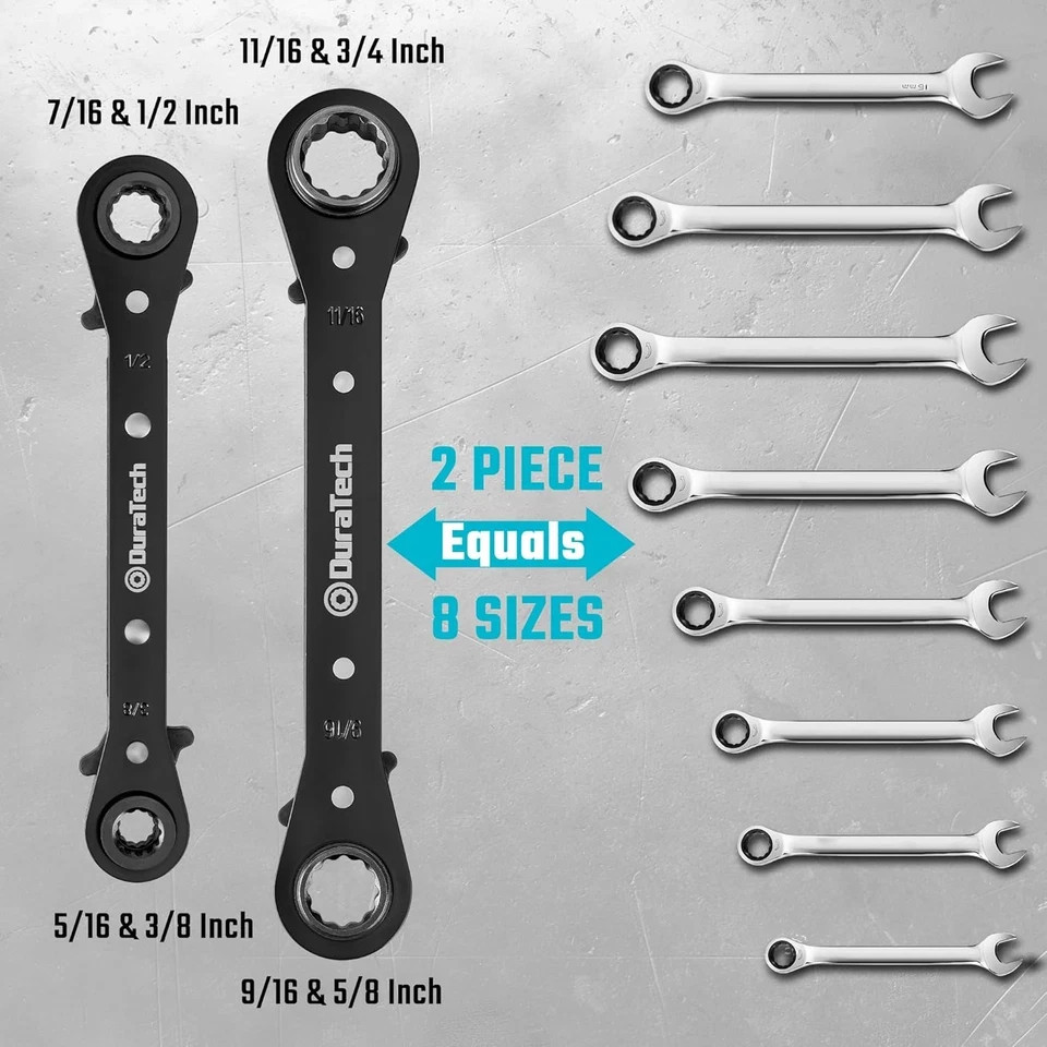 4-In-1 Reversible Ratcheting Wrench Set, Double Box End Wrench Set, 2 ...