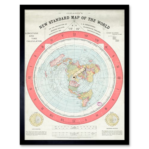 Map Gleason 1892 World Time Calculator Flat Earth Wall Art Print Framed ...