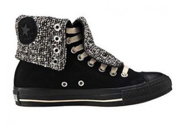 Converse Chuck Taylor All Star Hi Black Suede Tweed Fold Down Size 5.5 ...