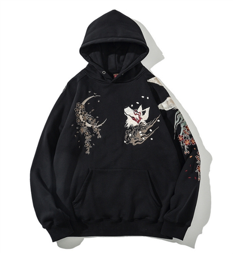 Myth Nine Tailed Fox Fashion Hoodie Embroidery Black Hoodie Pullover ...