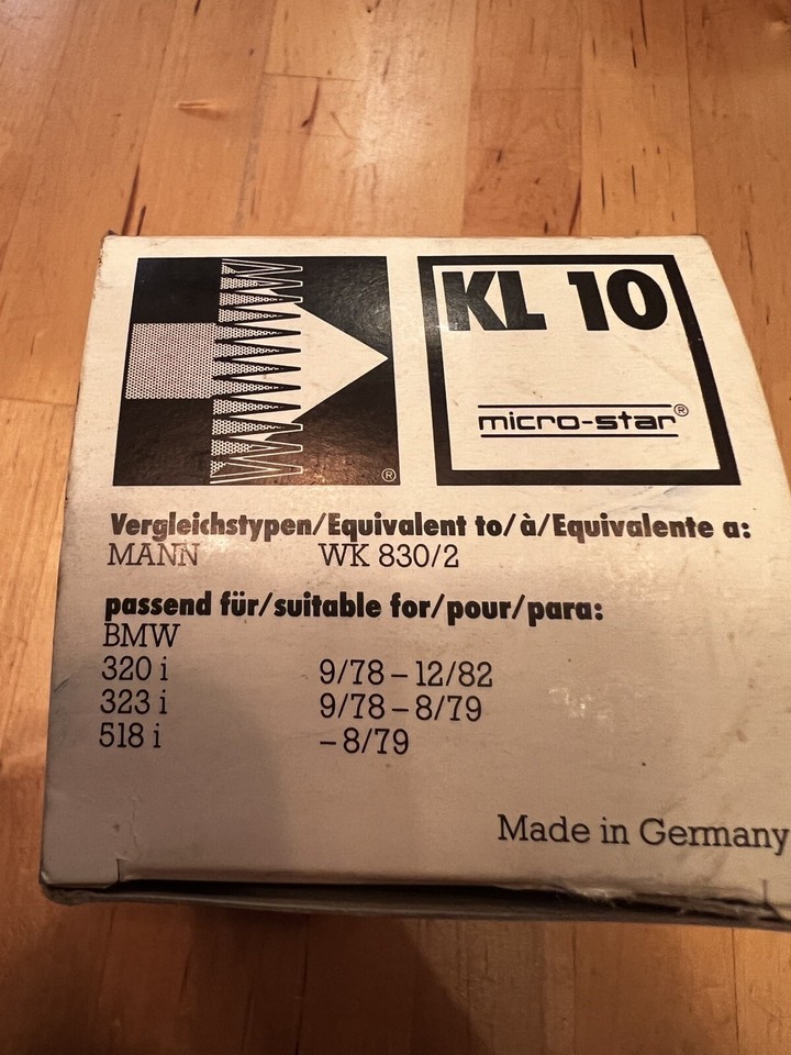 Mahle Kl 10 Or Mann-Filter Wk830/2 Fuel Filter for BMW 3er E21 323i Or ...