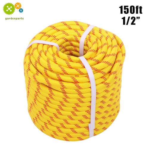 1/2"×150' Yellow & Red 48 Strands Polyester Braided Arborist Bull Rope ...