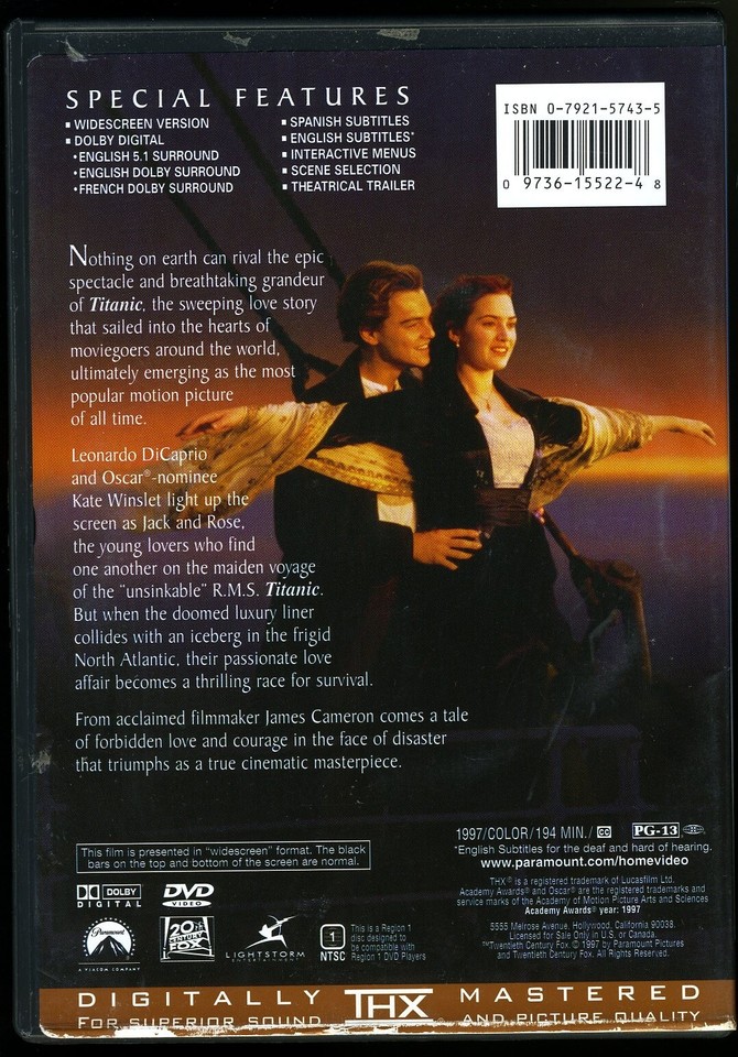 Titanic (1997) DVD Leonardo DiCaprio Kate Winslet 97361552248 | eBay