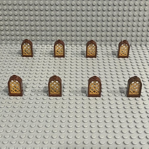 Lego 8X Brown Rounded Castle Windows 1 x 2 x 2 2/3 (30044) w Gold ...