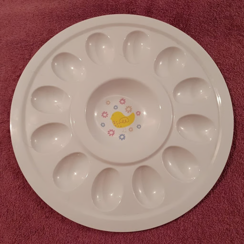 Easter Deviled Egg Serving Platter round 12" holds 12 eggs spring plate ...