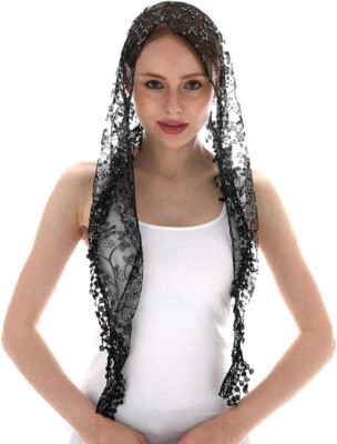 Italian Mantilla Church Veil Black Triangle Lace Scarf 55" All Season ...