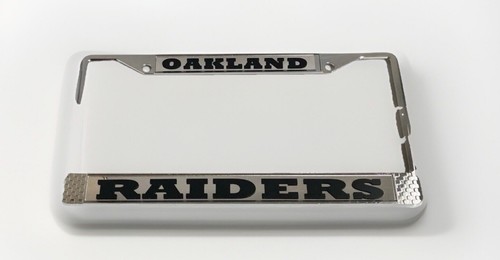 Oakland Raiders Silver Metal License Plate Frame Mirror Strip/Black ...