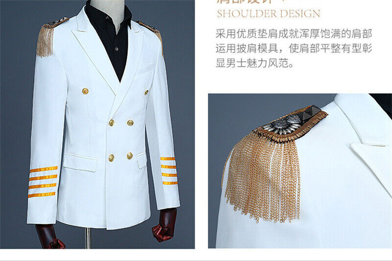 Men Airline Captain Suit Pilot Blazer Aviator Costume Uniform Suit ...