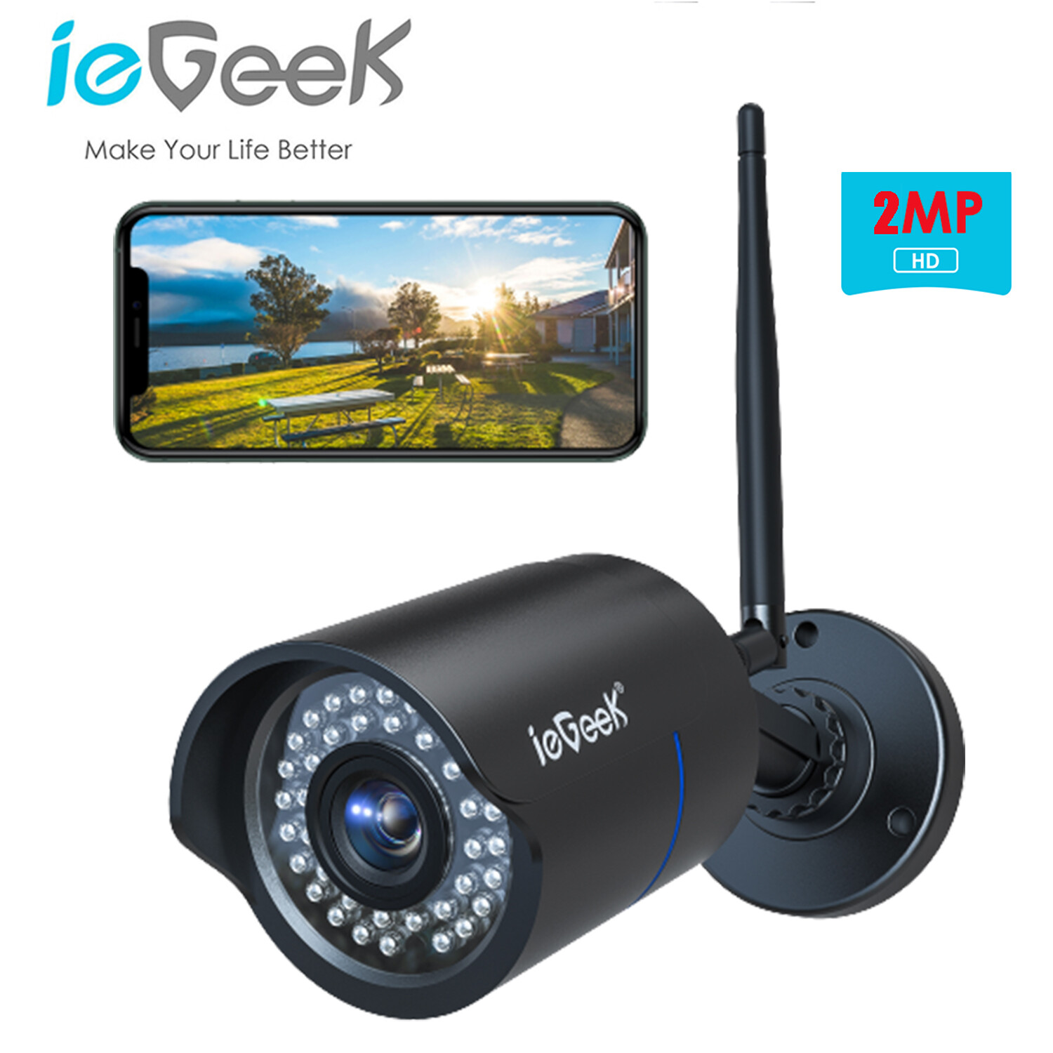 ieGeek 5MP/2MP IP Camera IR Wireless WiFi CCTV Home Security Outdoor ...