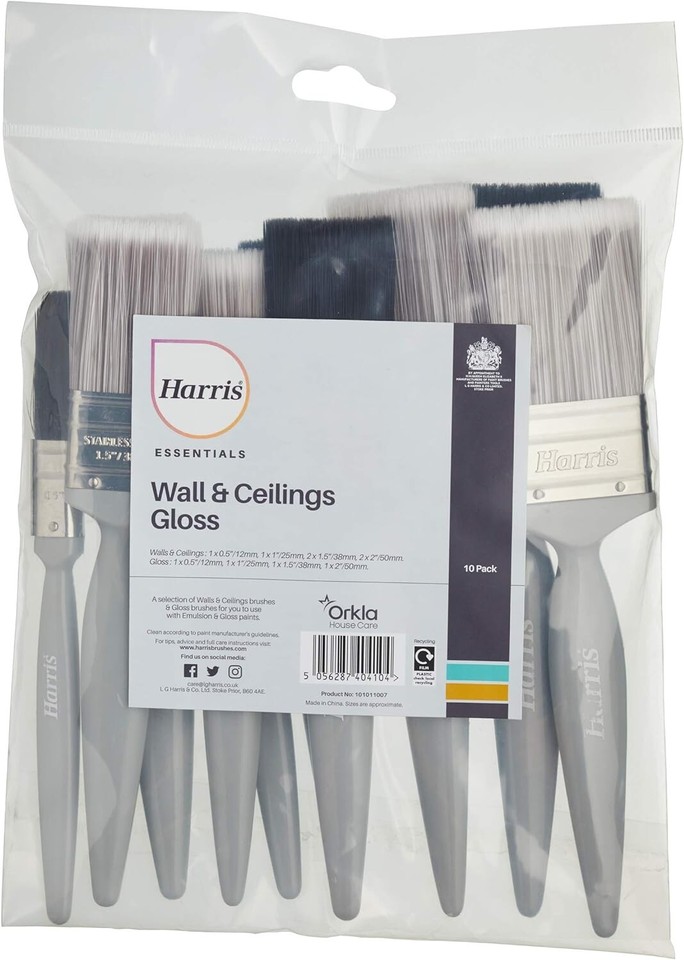 Harris Essentials Wall & Ceiling Gloss Emulsion Paint Brush Set - Pack ...