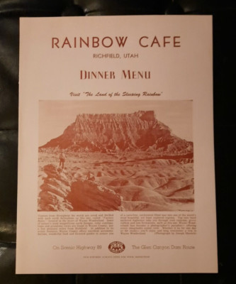 Vintage Restaurant Menu RAINBOW CAFE Richfield UT Glen Canyon Dam Route ...
