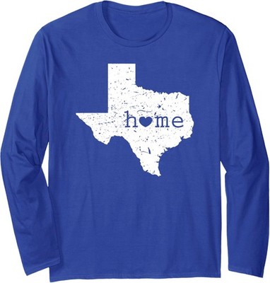 Texas Home Distressed Tx State Map With Heart Gift Long Sleeve Tshirt ...