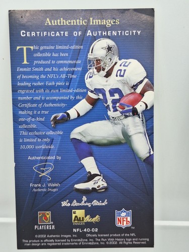 EMMITT SMITH 24KT GOLD COMMEMORATIVE CARD W/COA & CASE - RARE And NEAR ...