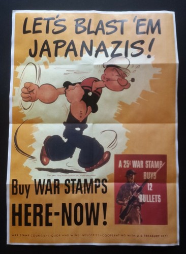 1941 WW2 USA AMERICA POPEYE CARTOON ANTI JAPANESE WAR STAMPS PROPAGANDA ...