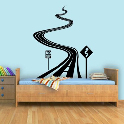 Road Wall Decals with Street Signs Transport Stickers Fun Kids Room ...