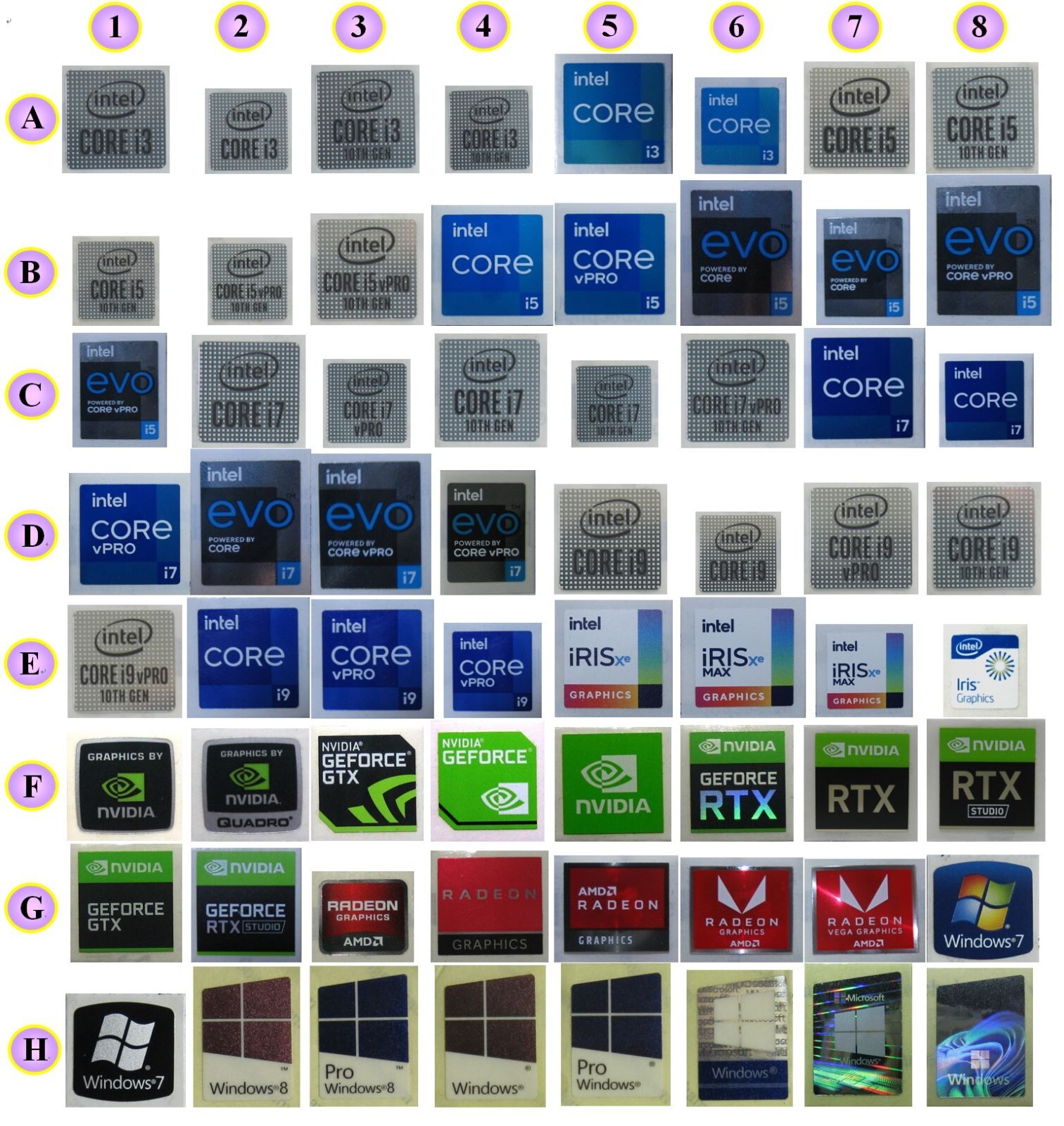 Core i3 i5 i7 i9 Sticker / IRIS Sticker / Nvidia Geforce RTX Radeon ...