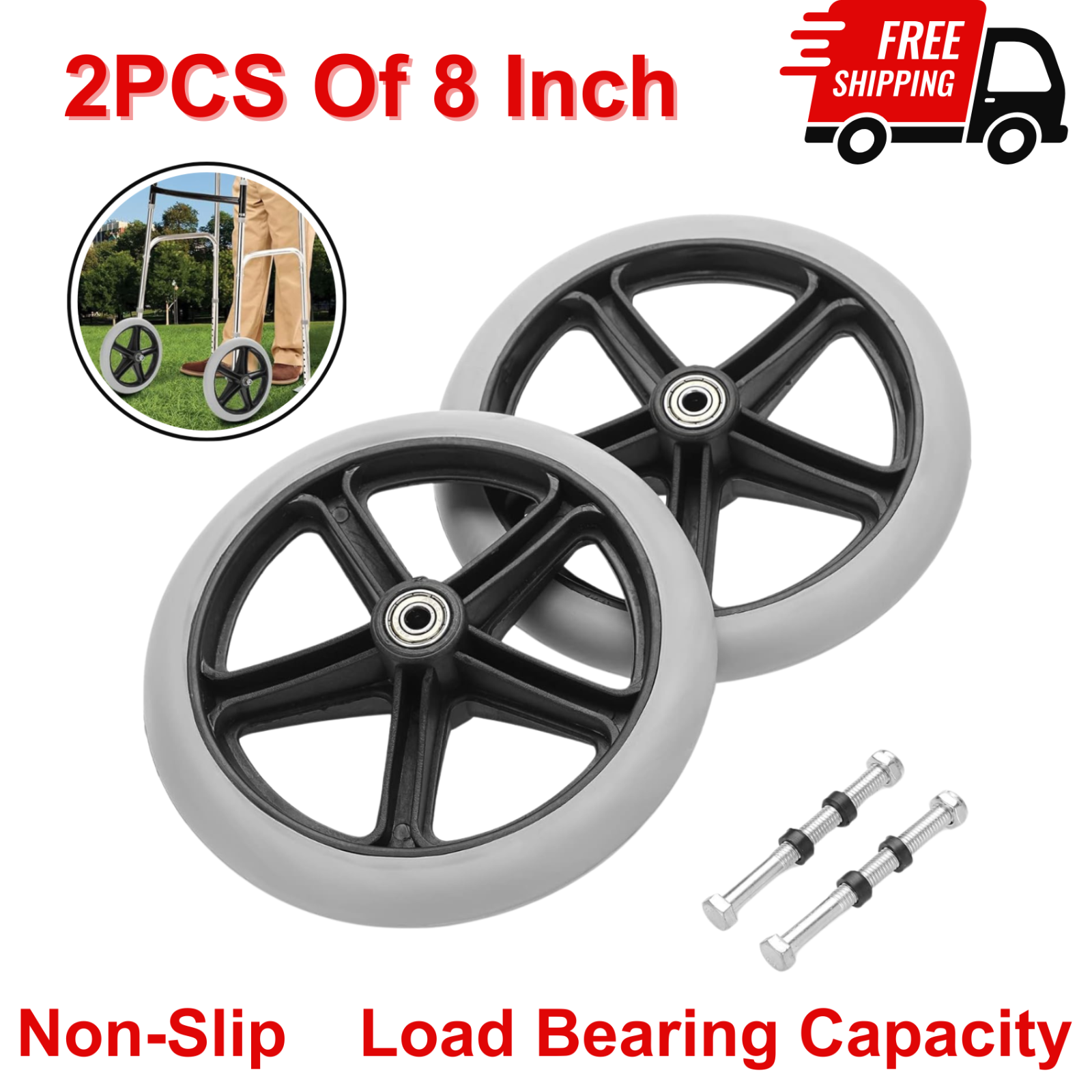 2PCS of 8 Inch Wheelchair Replacement Wheels Wheelchair Front Wheel ...